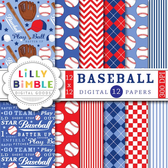 Baseball digital papers scrapbooking invites birthday party | Etsy