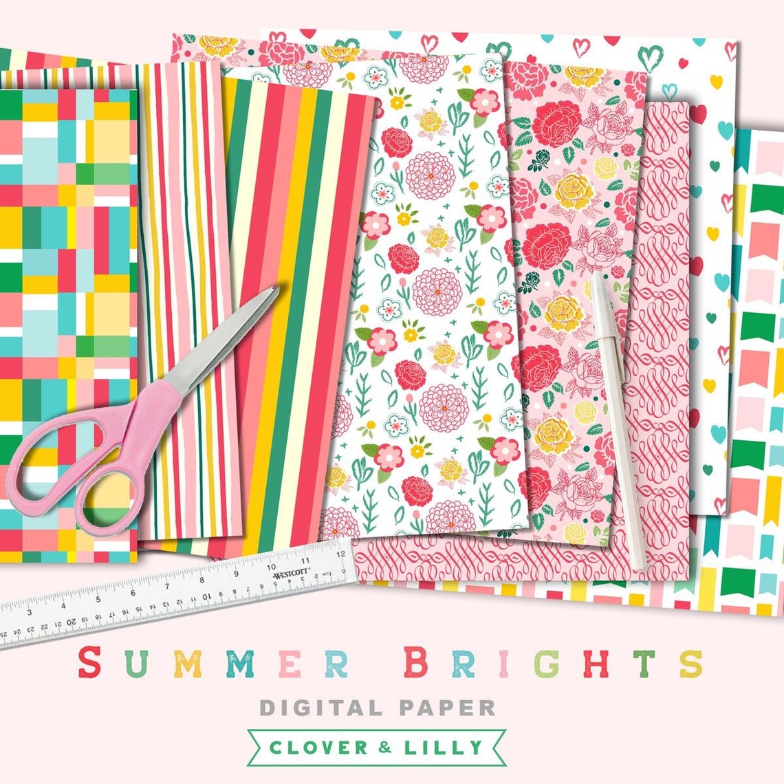 Summer Brights Digital Paper Colorful Scrapbook Paper for - Etsy