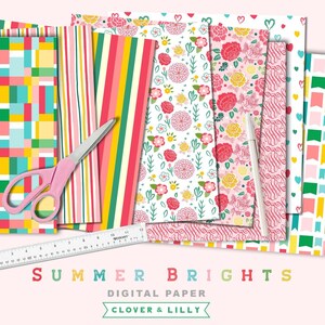 Summer Brights Digital Paper, Colorful Scrapbook Paper for Cards ...