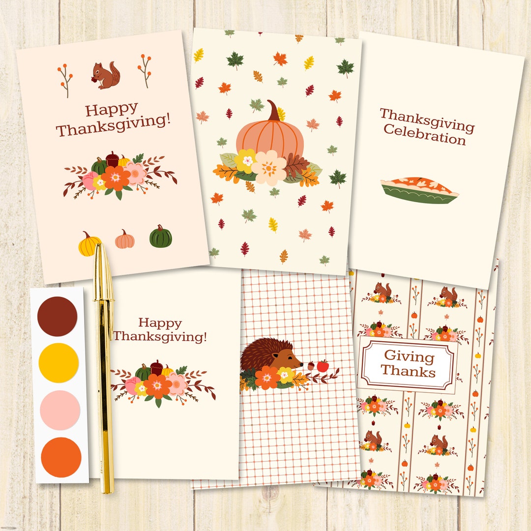 Thanksgiving Cards to Print. 6 Designs Formatted to Letter Size Paper ...