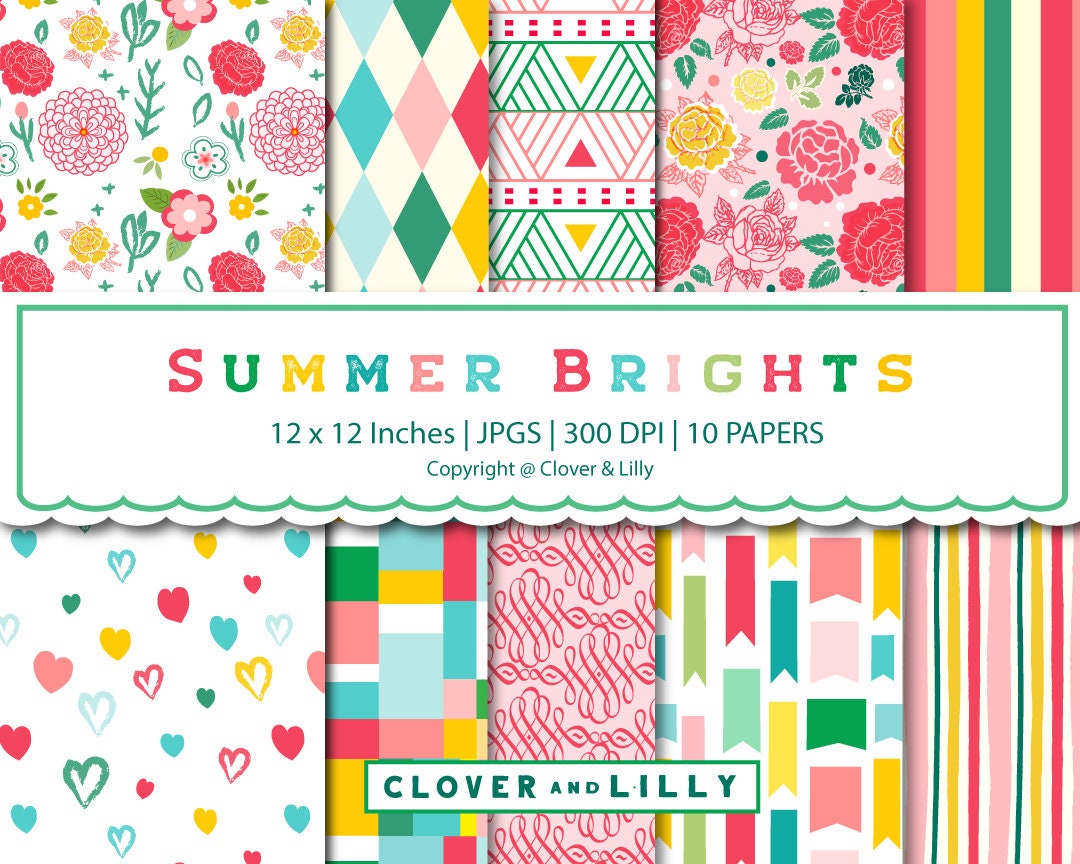 Summer Brights Digital Paper Colorful Scrapbook Paper for - Etsy
