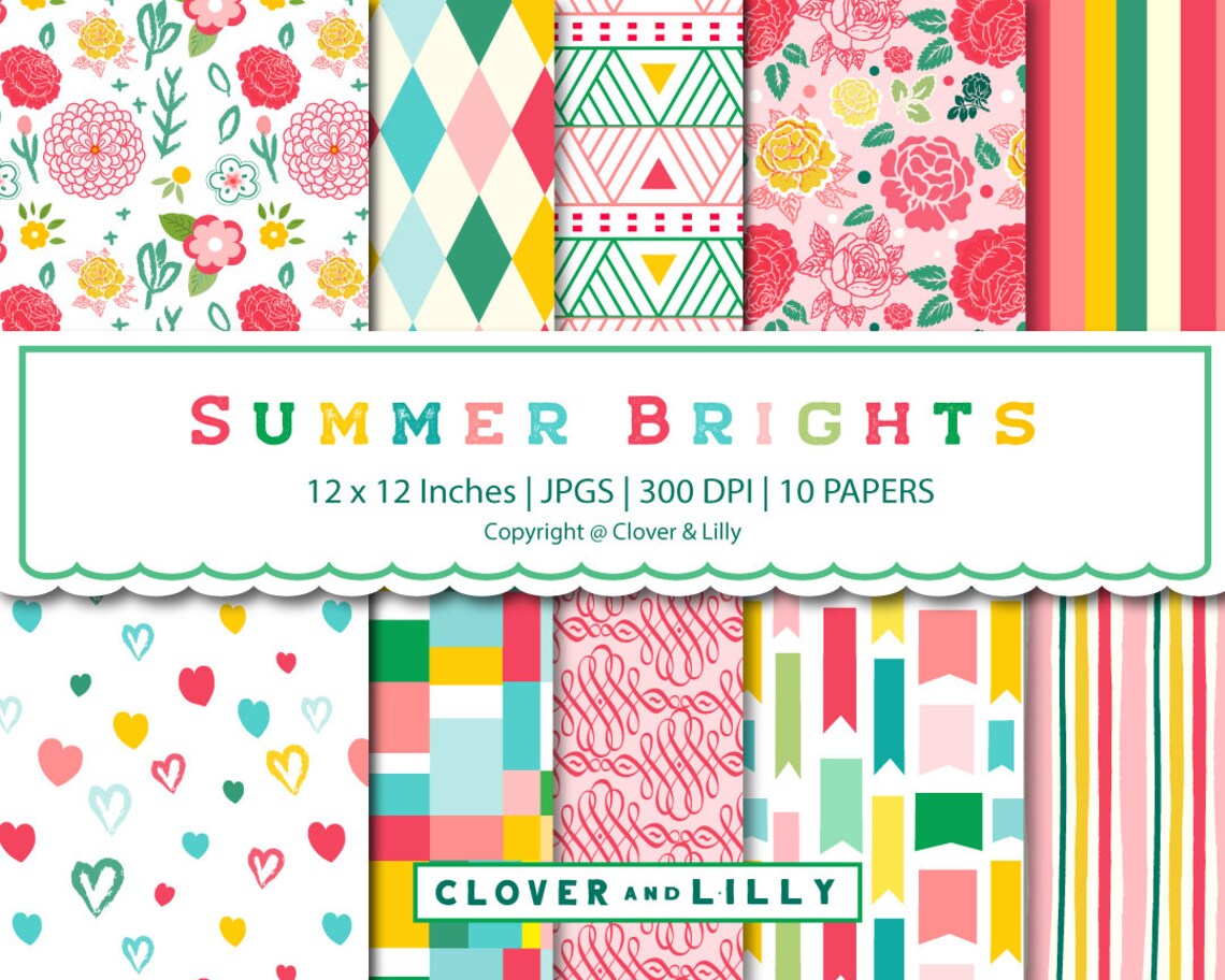 Summer Brights Digital Paper Colorful Scrapbook Paper for - Etsy