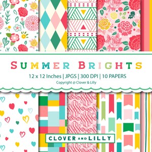 Summer Brights Digital Paper Colorful Scrapbook Paper for - Etsy