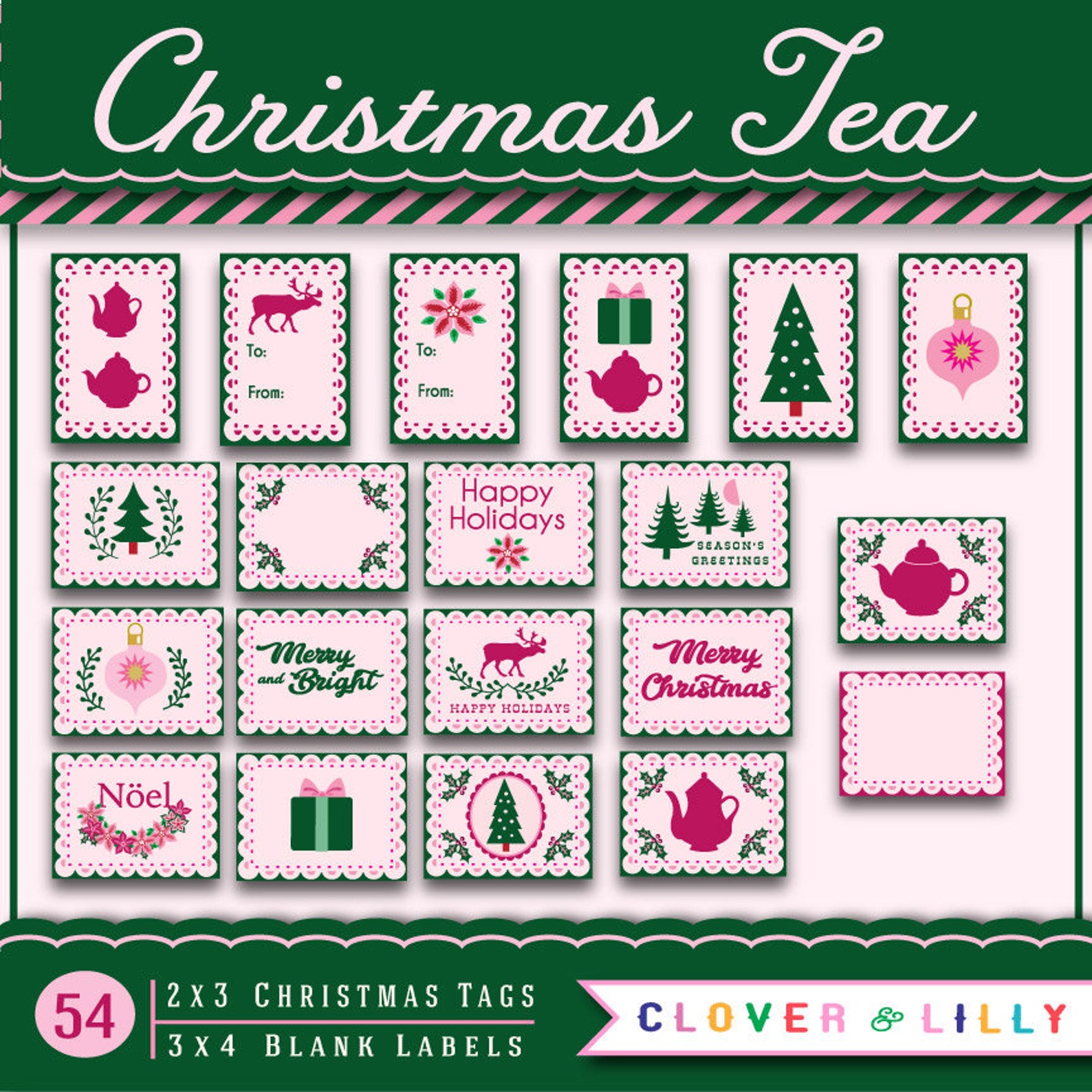Christmas Tea Clipart, Labels, Tags, Teapot, Poinsettias, Sayings ...