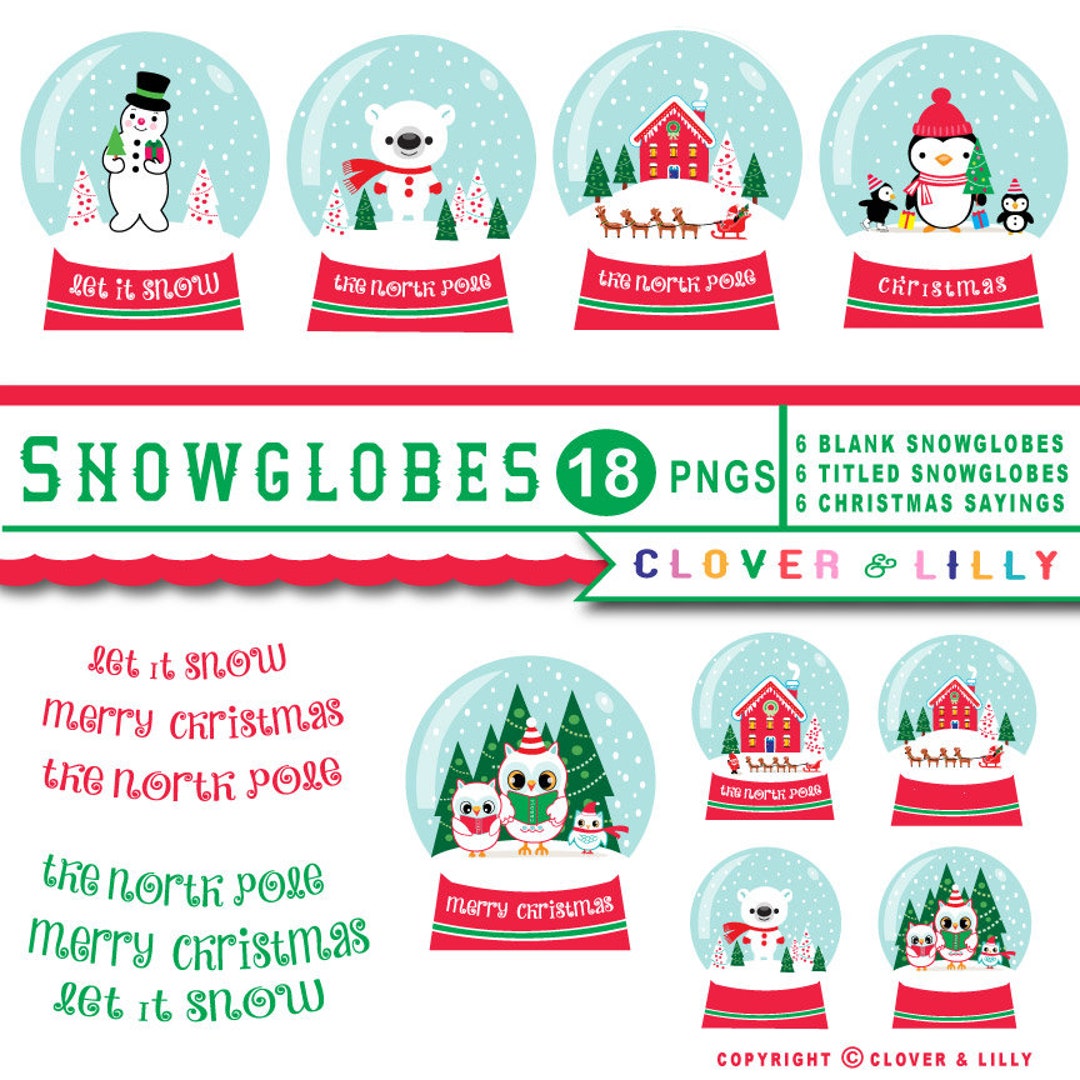 Christmas Snow Globe Clipart, Snowman, Santa Claus, Penguins, Owls ...