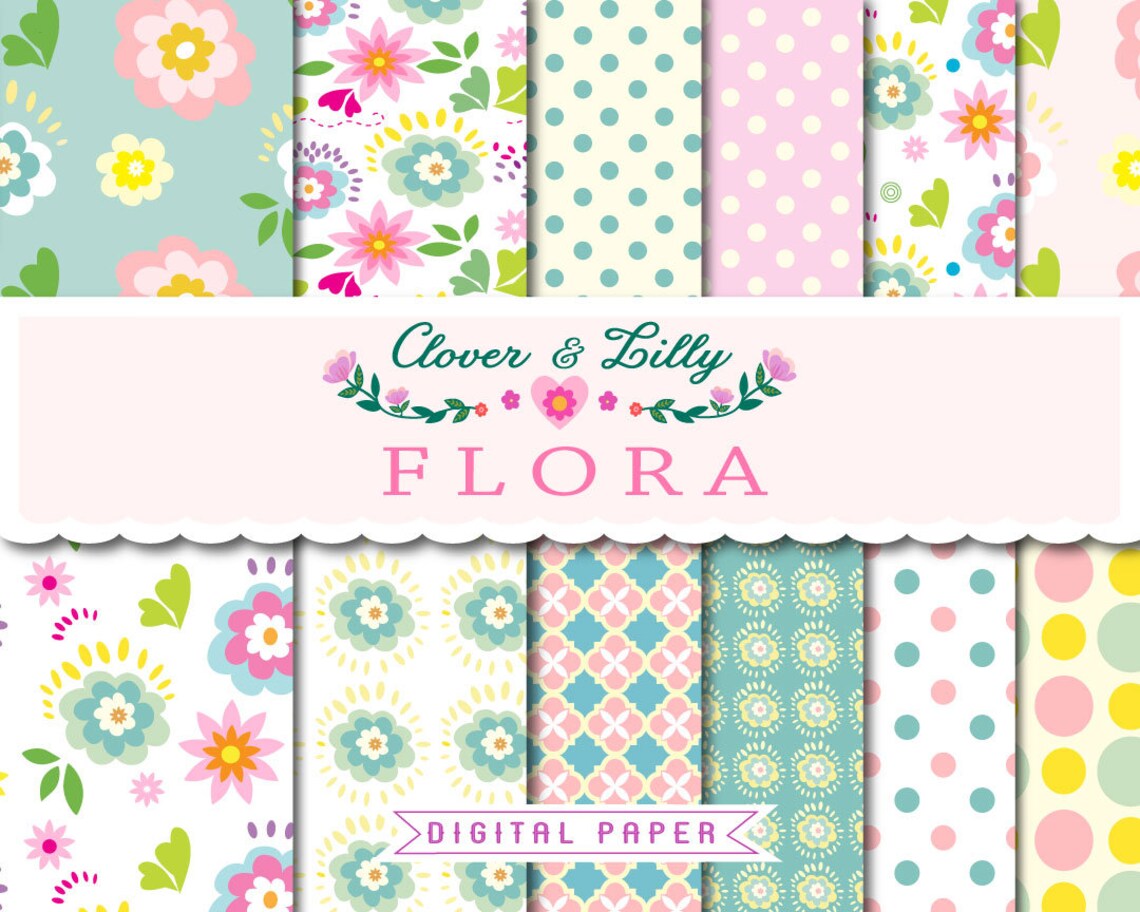 Floral digital paper FLORA instant download commercial use | Etsy