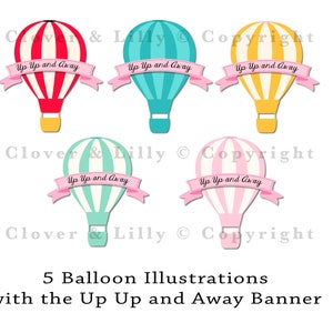 Hot Air Balloons Clipart With Bright Colors Up, Up, and Away, INSTANT ...