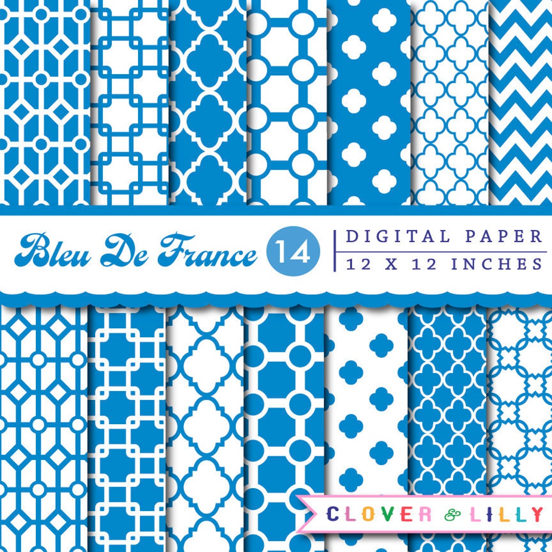 Bright Blue Digital Paper, Scrapbook Papers, All Blue Quatrefoil ...