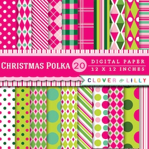 Christmas Digital Scrapbook Paper Christmas Polka Hot Pink, Green, Lime ...