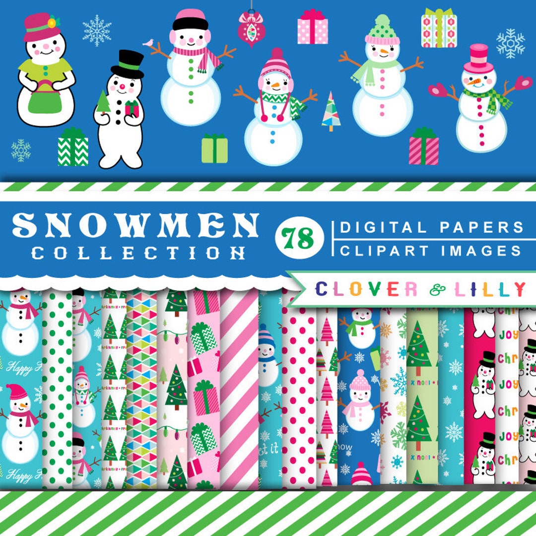 SNOWMEN CLIPART and Digital Paper for Christmas, Holiday Crafts ...