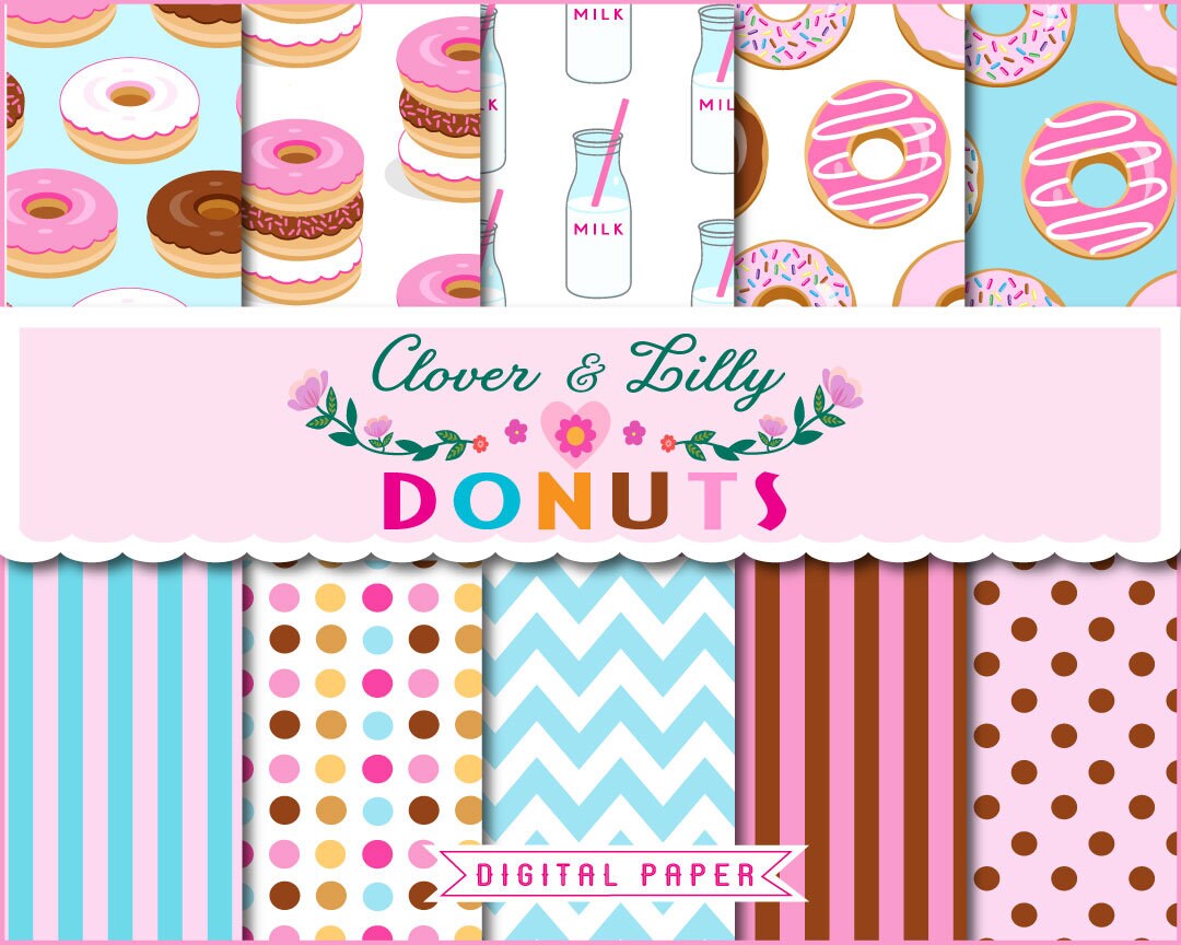 Donut Digital Paper With Donuts Milk Bottles for Birthday - Etsy