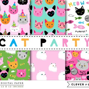 CAT PARTY Digital Scrapbook Paper Cats Birthday Persian - Etsy