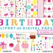 Birthday Party Clipart and Digital Paper With Balloons, Gifts, Confetti ...