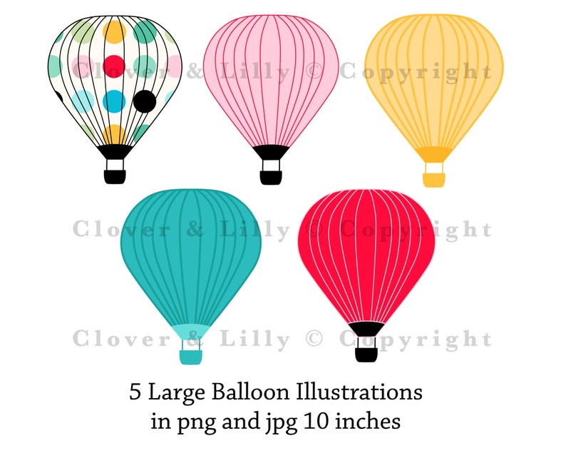 Hot Air Balloons Clipart With Bright Colors Up, Up, and Away, INSTANT ...