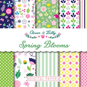 SPRING BLOOMS Floral Digital Paper With Spring Flowers With - Etsy