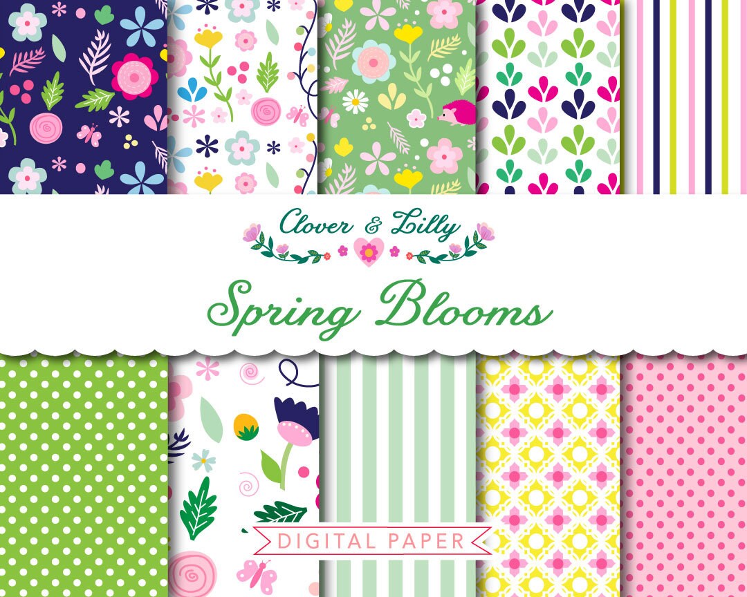 SPRING BLOOMS Floral Digital Paper With Spring Flowers With - Etsy
