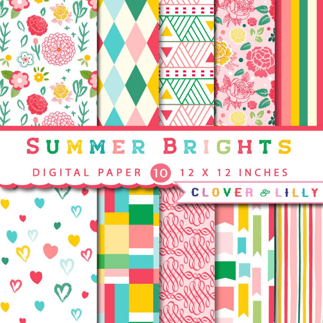 Summer Brights Digital Paper, Colorful Scrapbook Paper for Cards ...