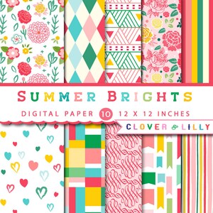 Summer Brights Digital Paper, Colorful Scrapbook Paper for Cards ...