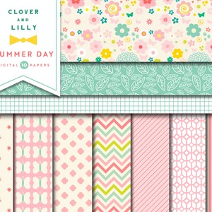 SUMMER DAY Modern Floral Digital Paper for Scrapbooking, Cards, Salmon ...