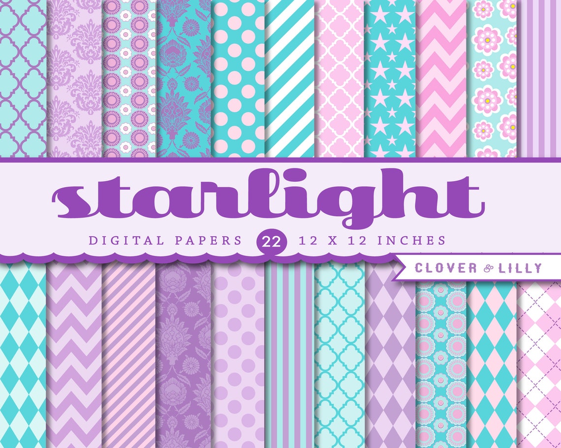 22 Digital Scrapbook Papers Purple Pink Turquoise Teal - Etsy