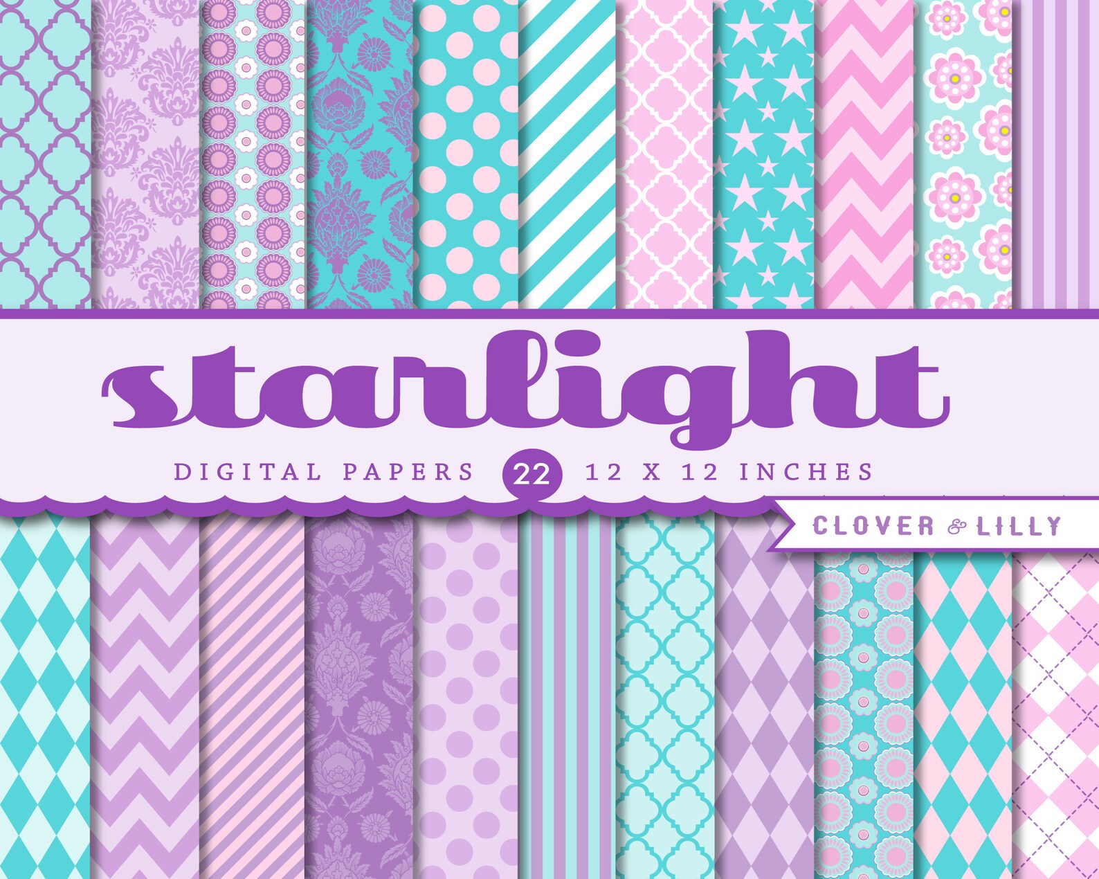 22 Digital Scrapbook Papers Purple Pink Turquoise Teal - Etsy