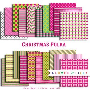Christmas Digital Scrapbook Paper Christmas Polka Hot Pink, Green, Lime ...