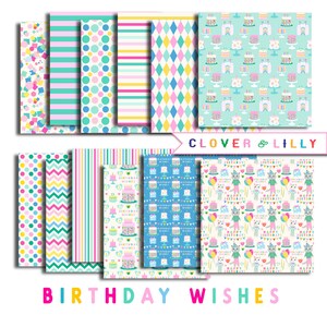Birthday Party Digital Papers for Cards, Invites, Polka Dots, Cakes ...