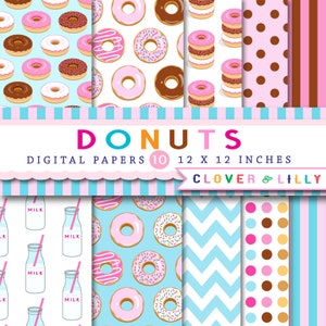 Donut Digital Paper With Donuts, Milk Bottles, for Birthday Invites ...
