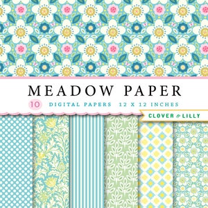 Blue and Yellow Digital Papers With Modern Floral Designs - Etsy