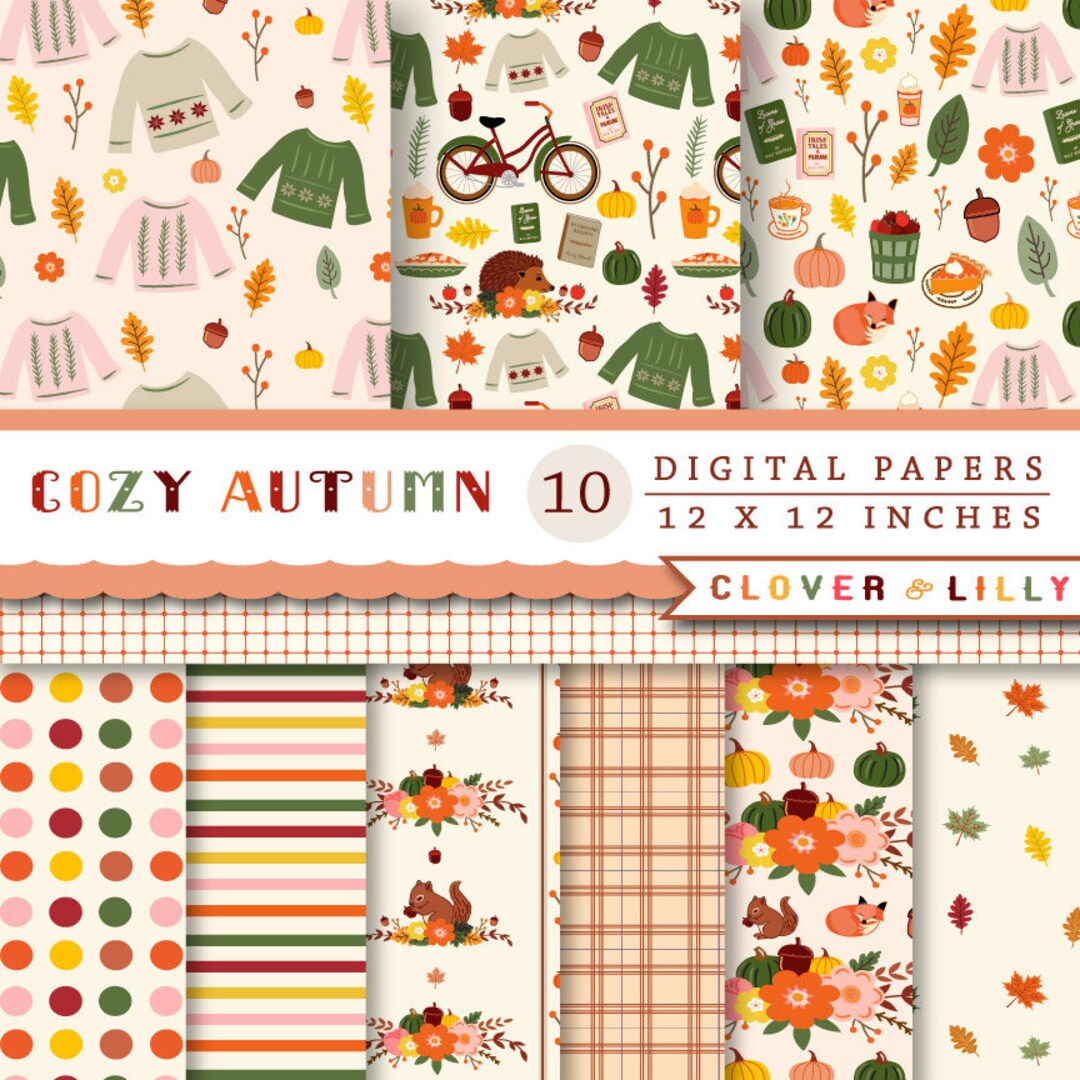 Cozy Autumn Digital Paper Pack With Autumn Themed Papers, Acorns ...