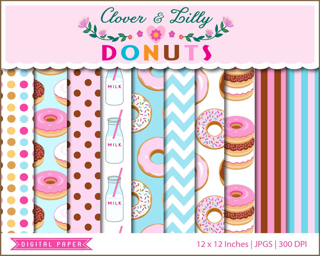 Donut Digital Paper With Donuts Milk Bottles for Birthday - Etsy