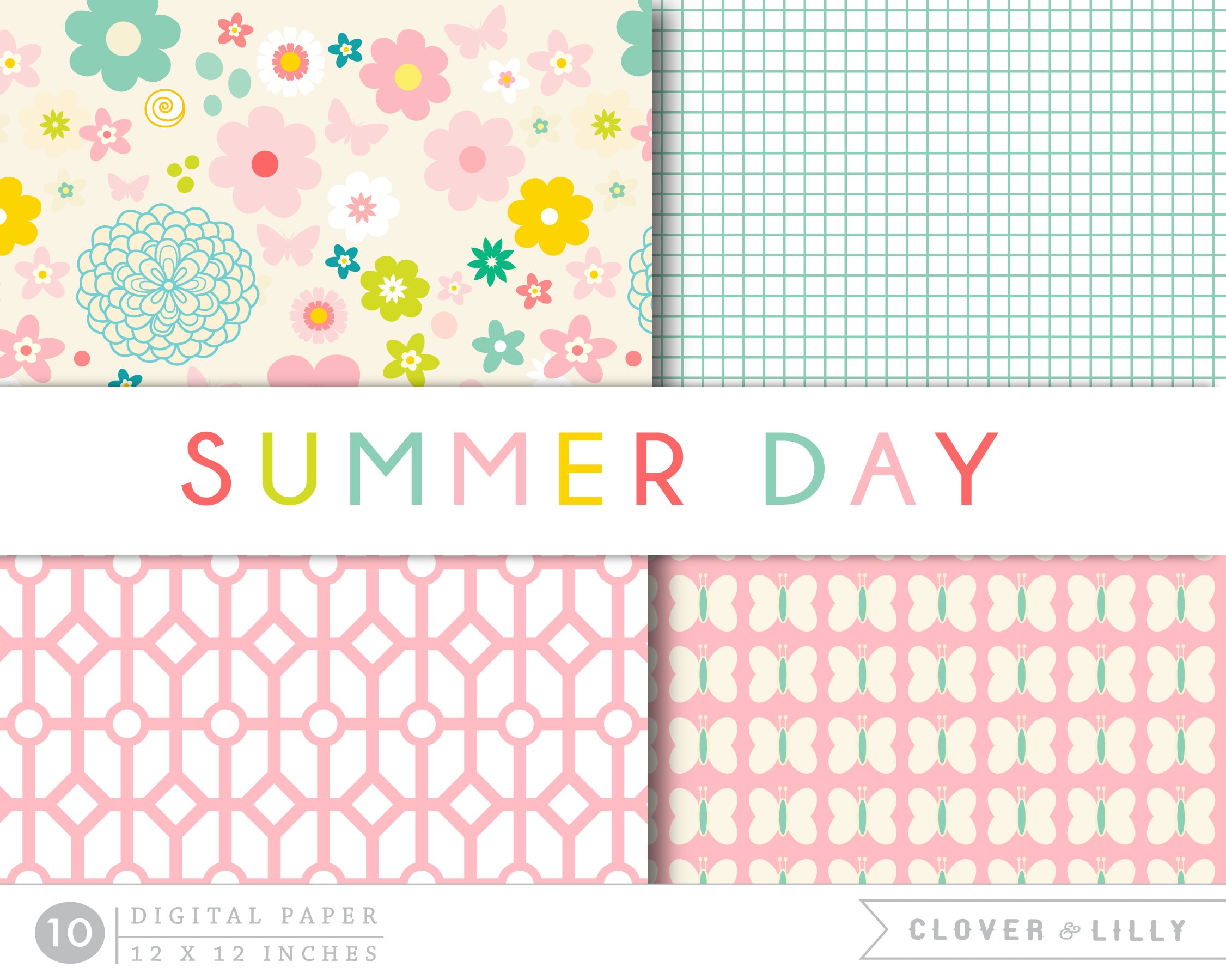 SUMMER DAY Modern Floral Digital Paper for Scrapbooking | Etsy