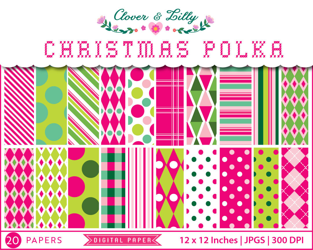 Christmas Digital Scrapbook Paper Christmas Polka Hot Pink | Etsy