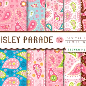 Paisley Digital Papers for Scrapbooking, Cards, Invites, Pink, Brown ...