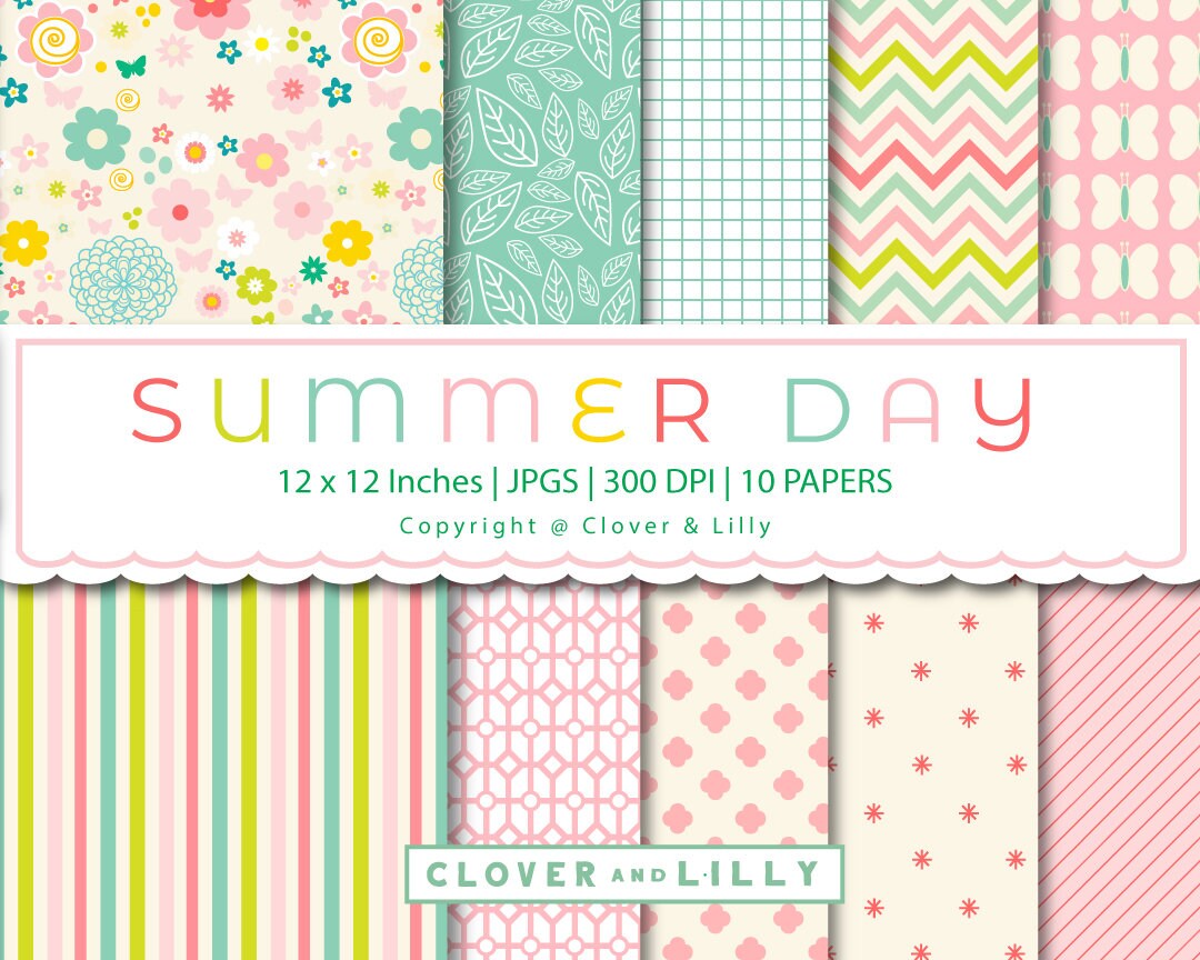 SUMMER DAY Modern Floral Digital Paper for Scrapbooking - Etsy