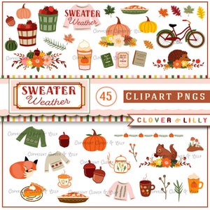 Sweater Weather Autumn Clipart With Pumpkins, Acorns, Pumpkin Spice ...