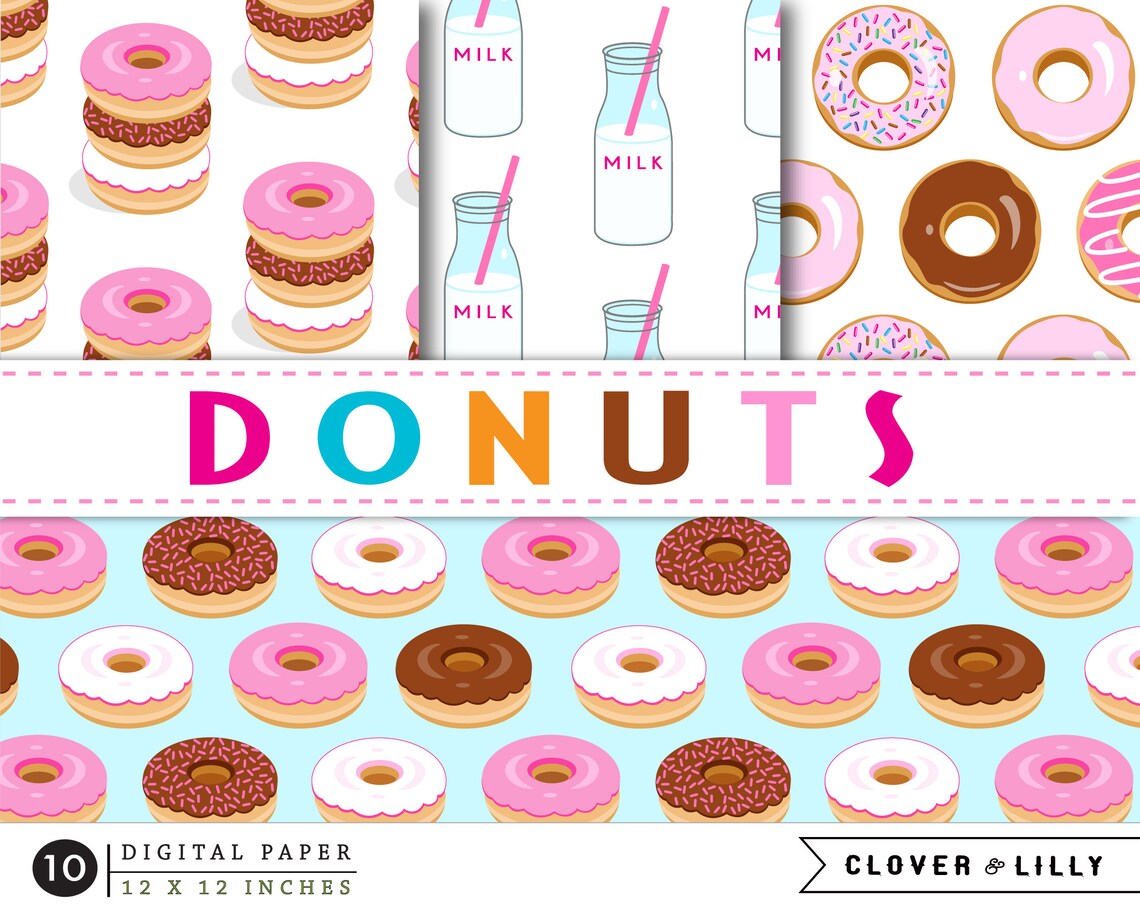 Donut Digital Paper With Donuts Milk Bottles for Birthday | Etsy
