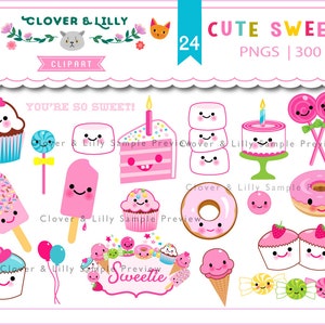 CUTE SWEETS Kawaii Clipart Cupcakes Candy Birthday Cake - Etsy
