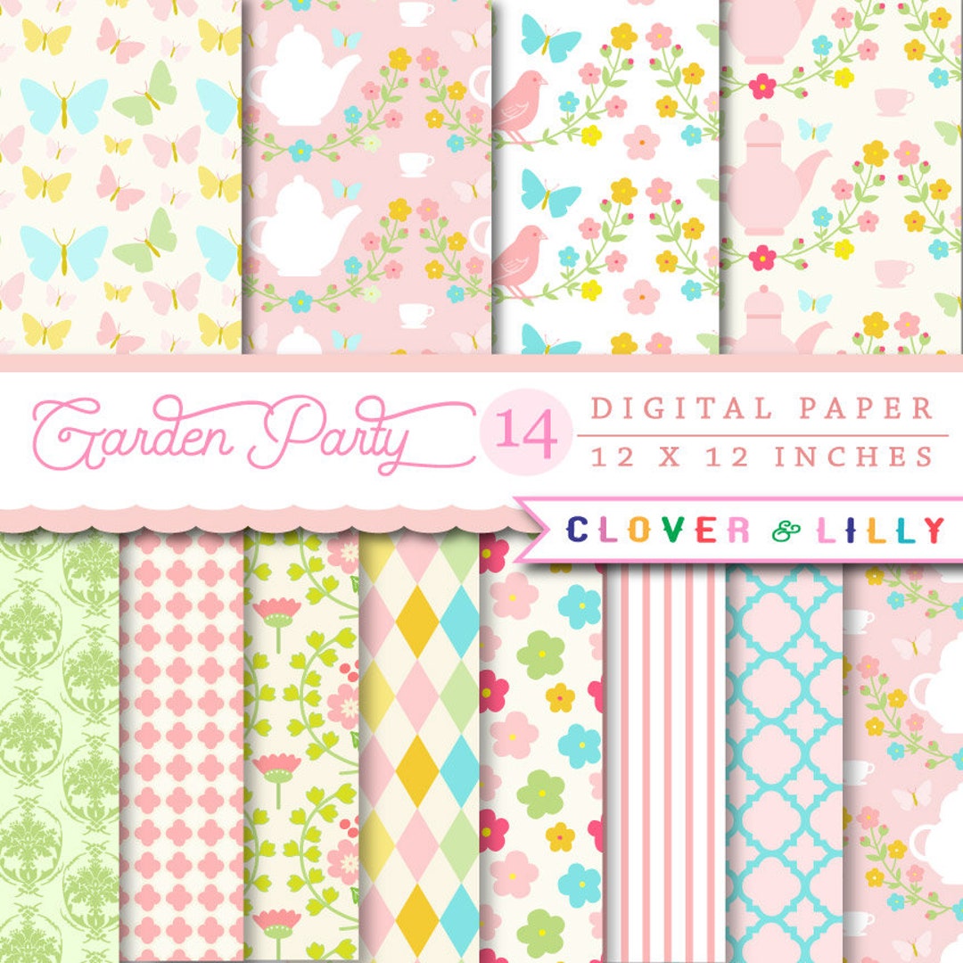 Garden Party Digital Papers for Scrapbooking, Cards, Invites, Flowers ...