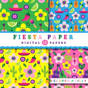 FIESTA PARTY Digital Paper for Cinco De Mayo, Parties, Decor, Scrapbook ...