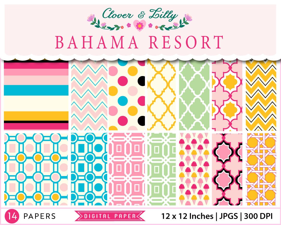 Bahama Resort Digital Scrapbook Papers Quatrefoil Trellis - Etsy