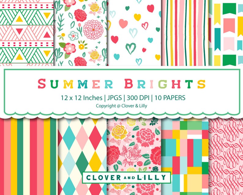 Summer Brights Digital Paper Colorful Scrapbook Paper for - Etsy