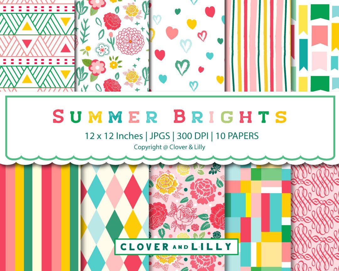 Summer Brights Digital Paper Colorful Scrapbook Paper for | Etsy