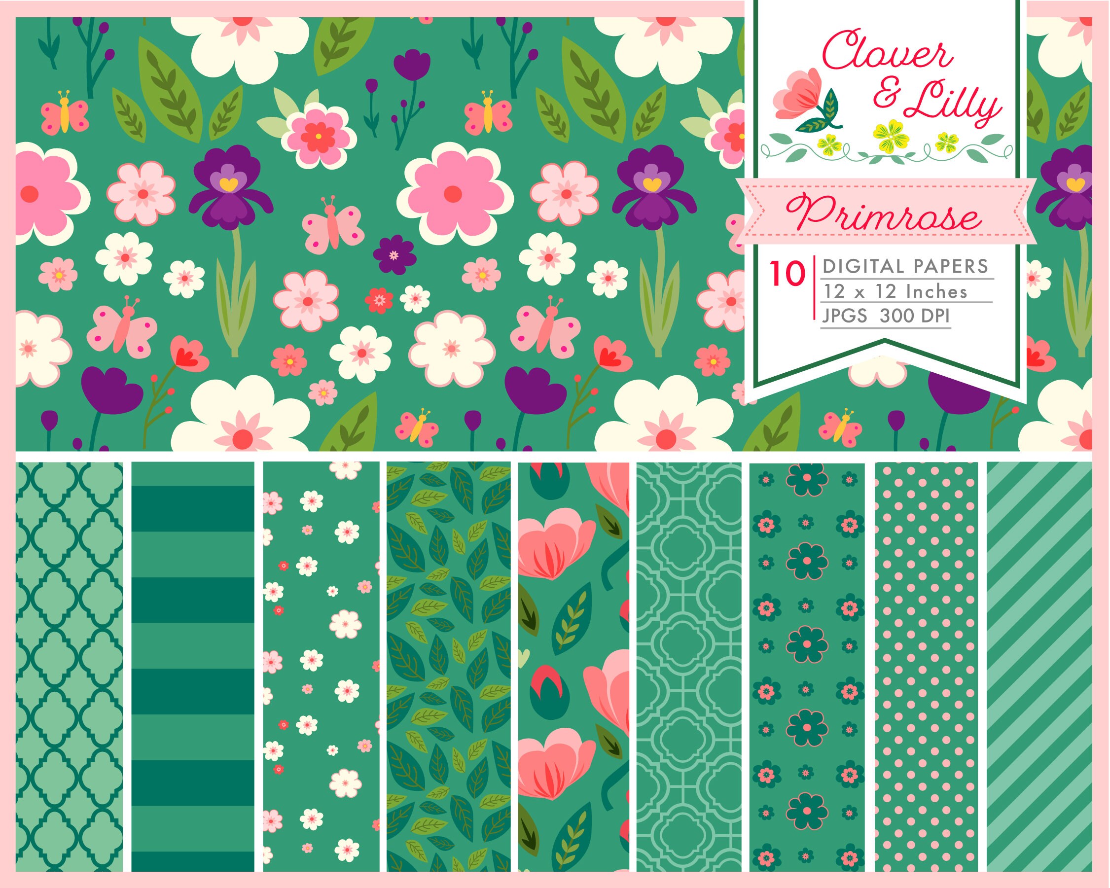 Primrose Digital Paper With Flowers Buds and Blooms Spring - Etsy