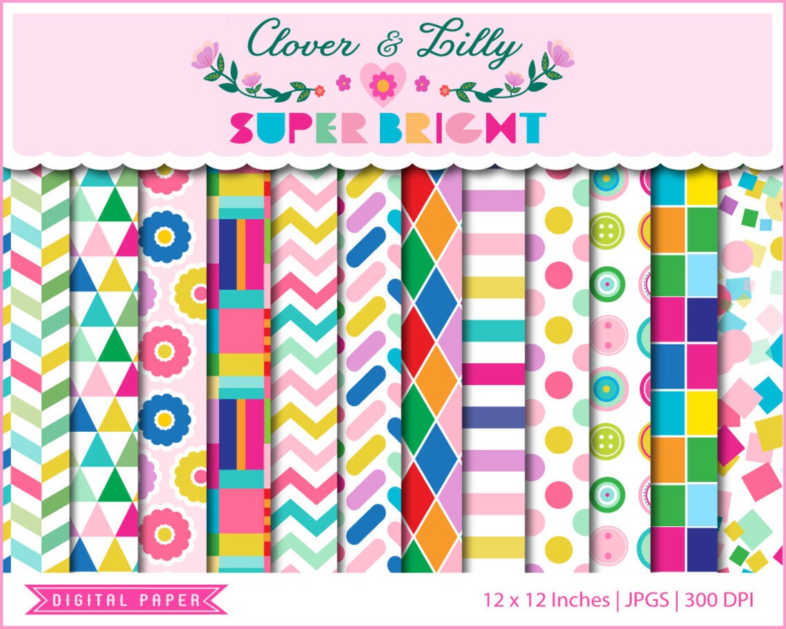 SUPER BRIGHT Digital Paper Colorful Hot Pink Purple Orange - Etsy