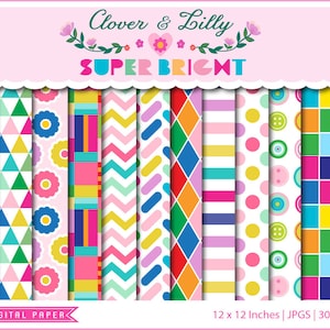 SUPER BRIGHT Digital Paper Colorful, Hot Pink, Purple, Orange ...