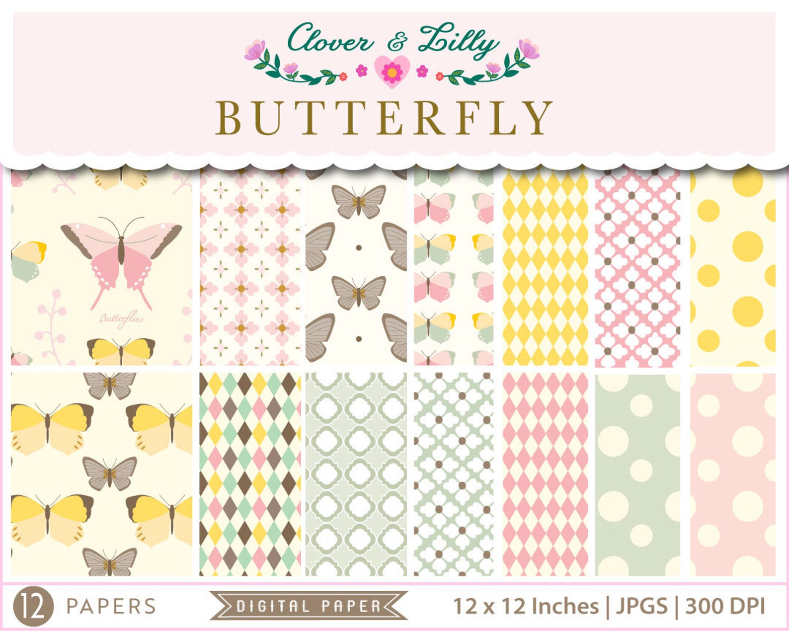BUTTERFLY Digital Scrapbook Papers Commercial Use Included - Etsy