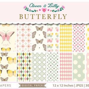 BUTTERFLY Digital Scrapbook Papers Commercial Use Included - Etsy