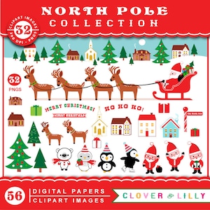 56 CHRISTMAS Clipart and Digital Papers, Northpole Collection, Santa ...