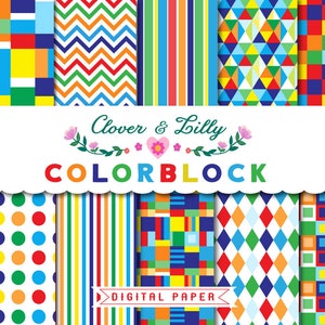 COLORBLOCK Digital Scrapbook Paper Primary Colors Red Blue - Etsy